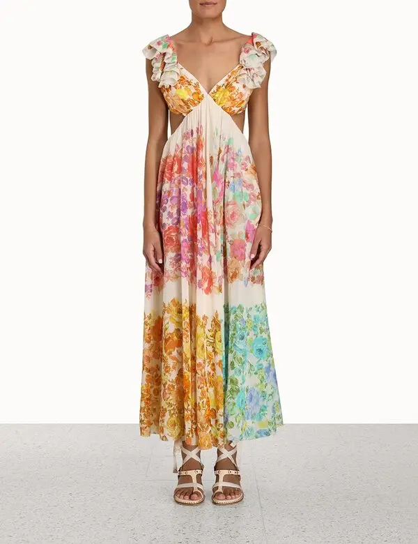Zimmermann Raie Floral-print Midi Dress - Nude