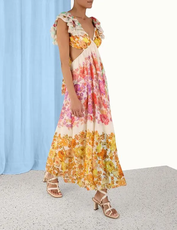 Zimmermann Raie Floral-print Midi Dress - Nude