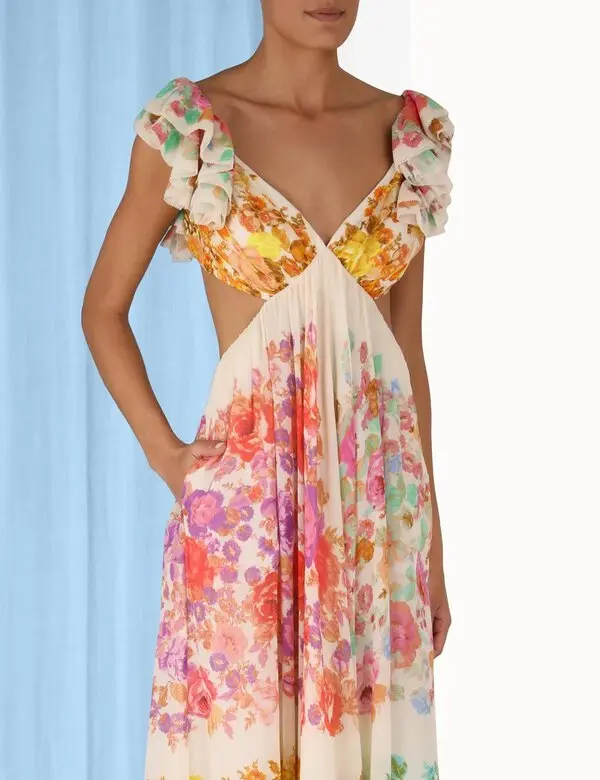 Zimmermann Raie Floral-print Midi Dress - Nude