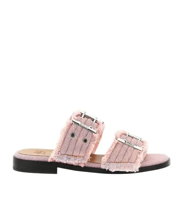 GANNI Fringed Buckle Flat Sandals - Pink