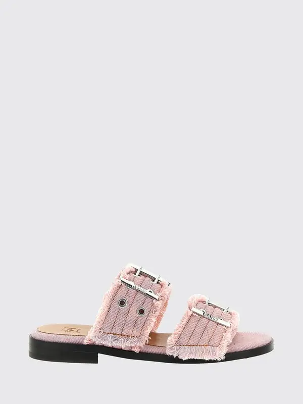 GANNI Fringed Buckle Flat Sandals - Pink