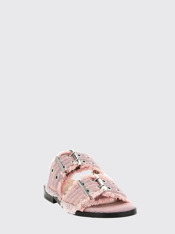 GANNI Fringed Buckle Flat Sandals - Pink