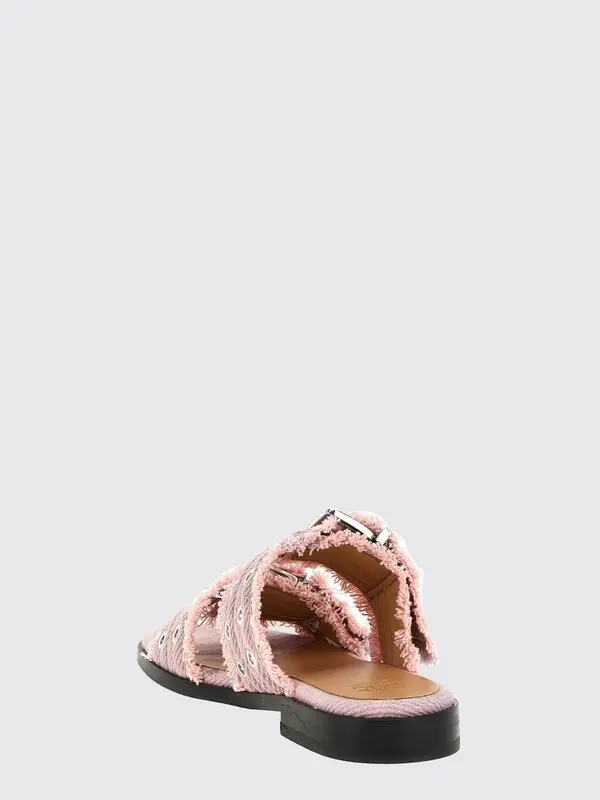 GANNI Fringed Buckle Flat Sandals - Pink