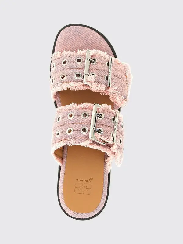 GANNI Fringed Buckle Flat Sandals - Pink