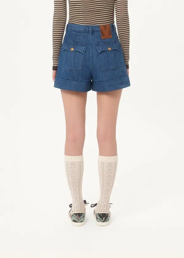 Valentino Garavani Logo Patch Denim Shorts