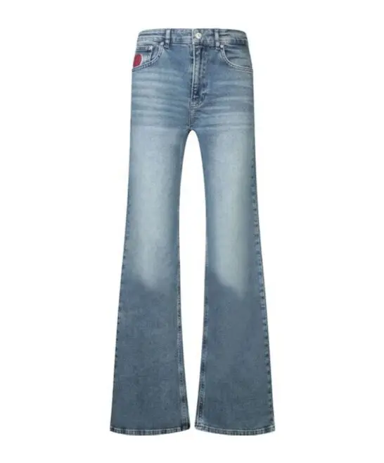 Moschino High Waist Wide Leg Jeans With Logo Patch