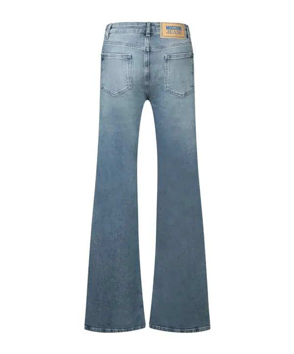 Moschino High Waist Wide Leg Jeans With Logo Patch