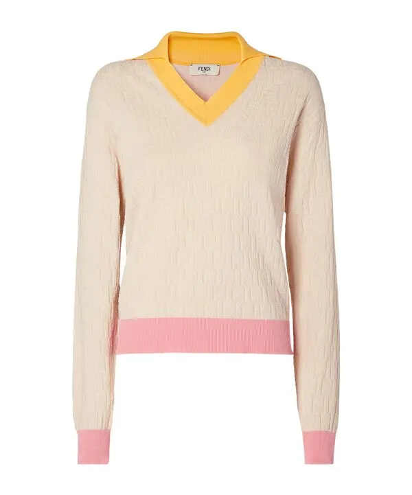 Fendi Long Sleeve V-neck Jacquard Jumper - No