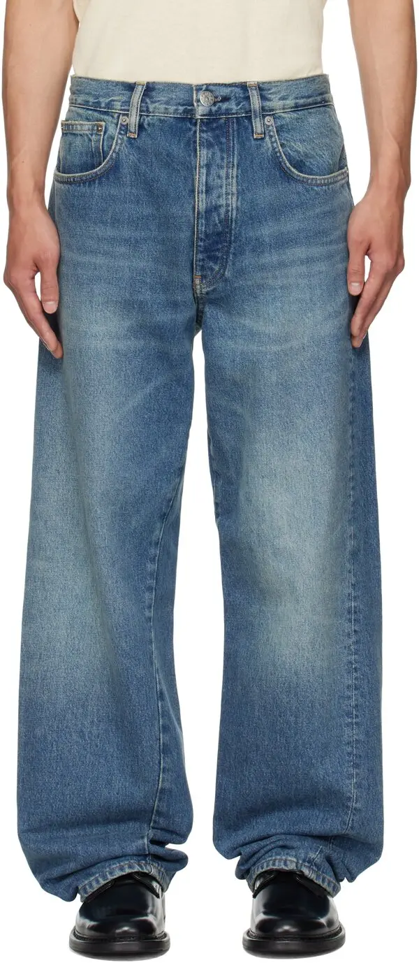 SUNFLOWER Logo Patch Wide-leg Jeans - Blue