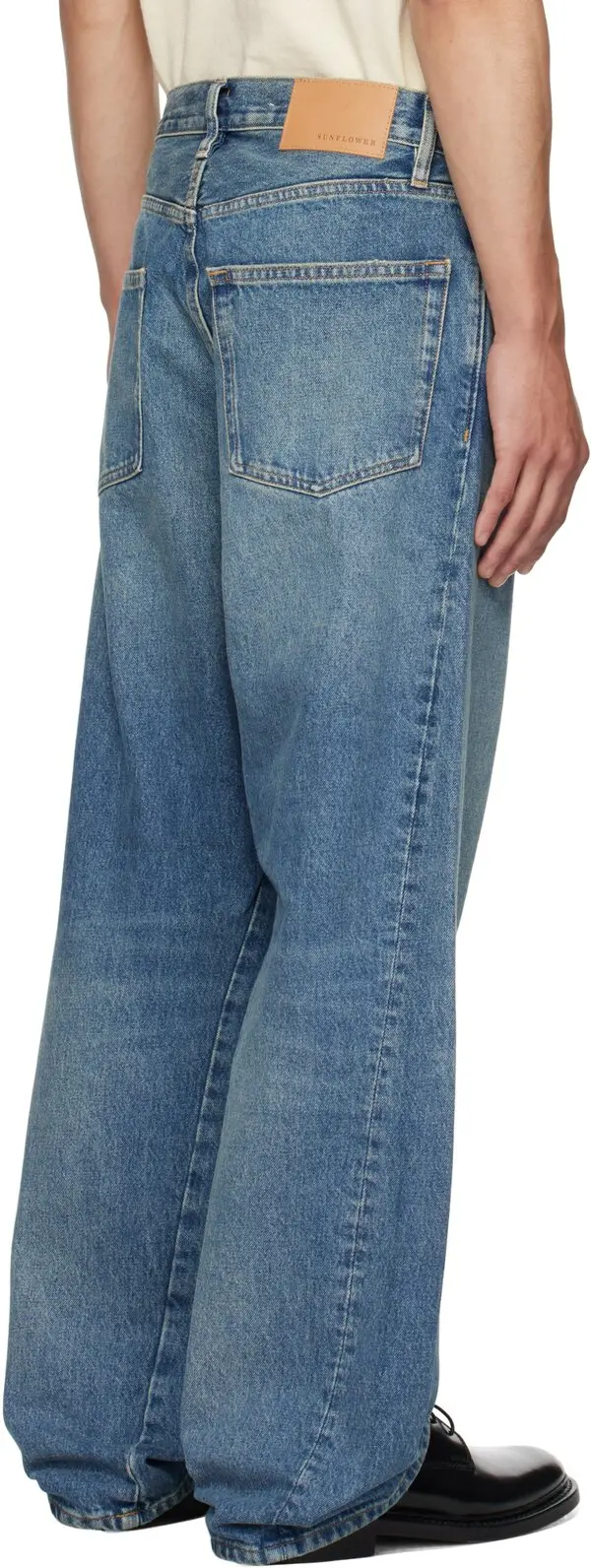 SUNFLOWER Logo Patch Wide-leg Jeans - Blue