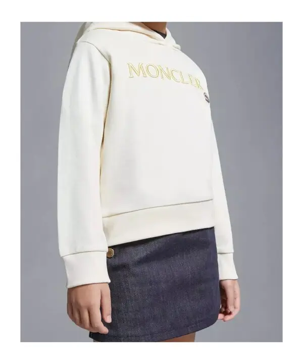 Moncler Enfants Logo Embroidered Hoodie - Beige