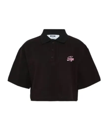 MSGM Cropped Polo Shirt With Short Sleeves - Black