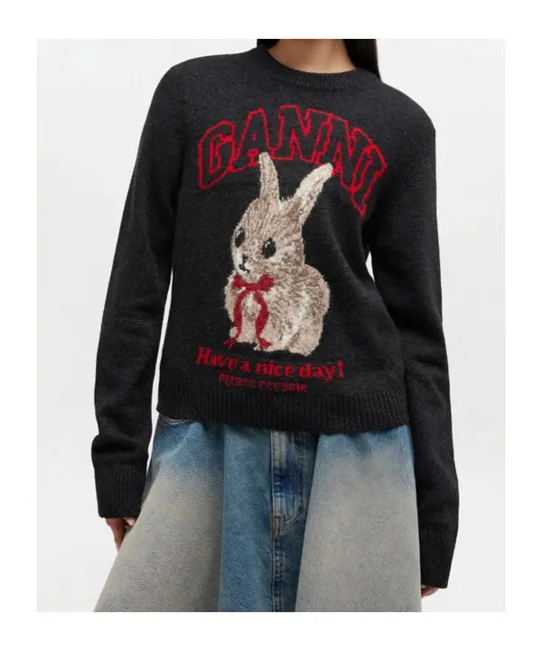 GANNI Bunny Intarsia Knitted Sweater