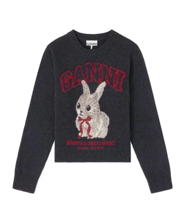 GANNI Rabbit Graphic Crewneck Jumper - Phantom Black