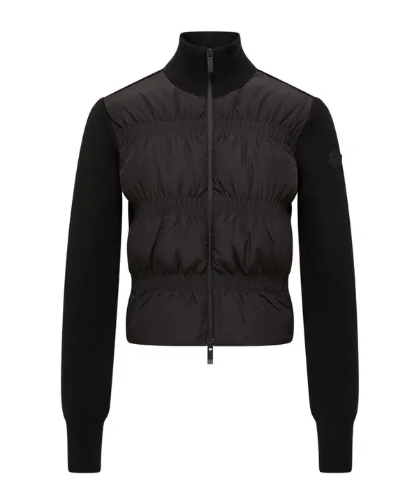 Moncler Padded Wool Zip-up Cardigan With Silicone Logo Patch