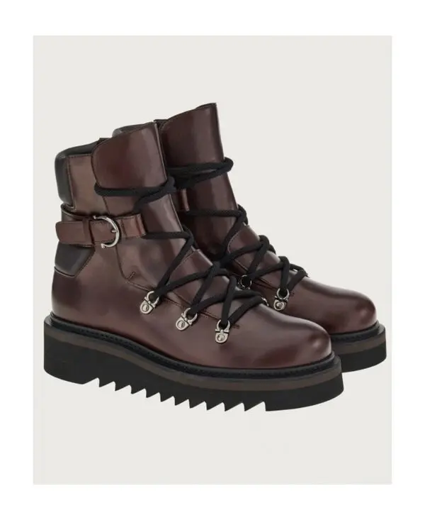 FERRAGAMO Lace-up Gancio Hiking Boots - Black