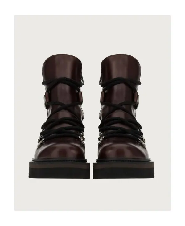 FERRAGAMO Lace-up Gancio Hiking Boots - Black
