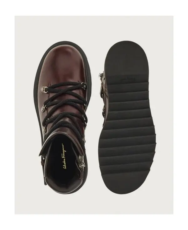 FERRAGAMO Lace-up Gancio Hiking Boots - Black