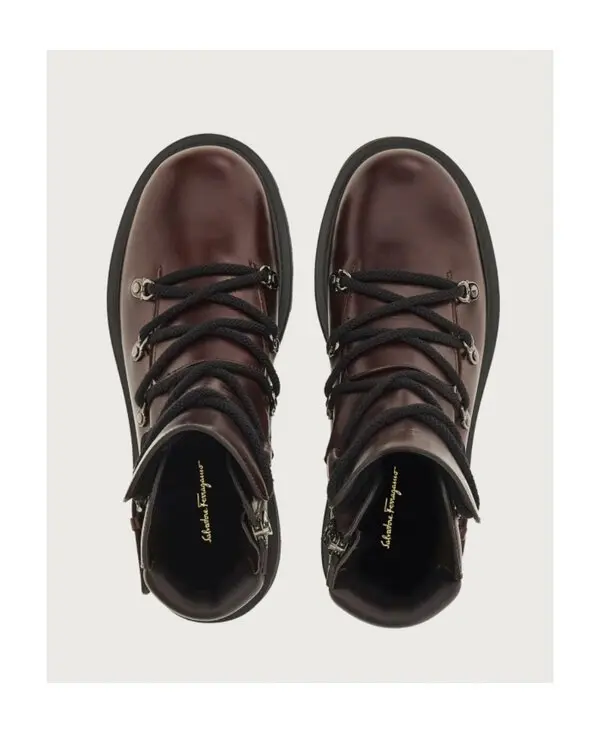 FERRAGAMO Lace-up Gancio Hiking Boots - Black