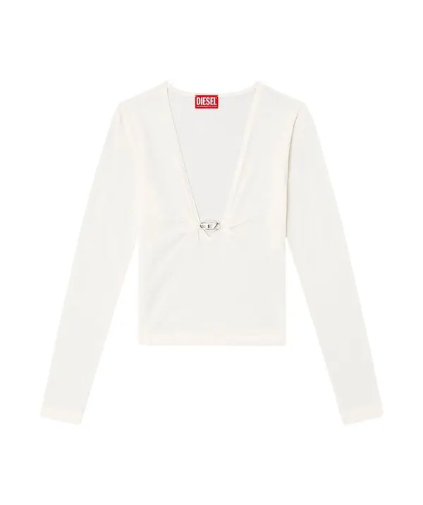 DIESEL® V-neck Pleated Top With Metal D Card Detail
