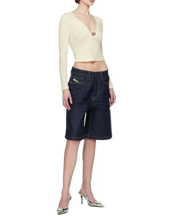 DIESEL® V-neck Pleated Top With Metal D Card Detail
