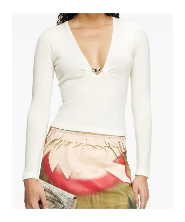 DIESEL® V-neck Pleated Top With Metal D Card Detail