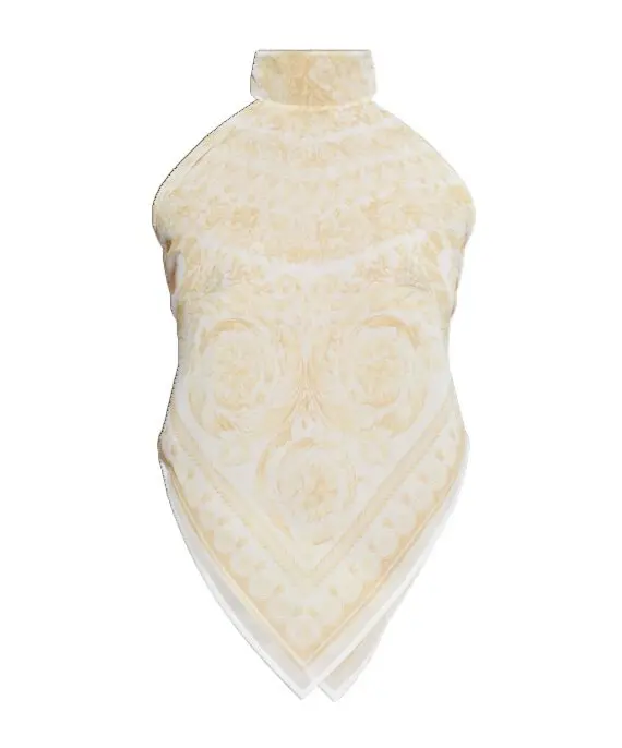 Versace Barocco Print High Neck Halter Top