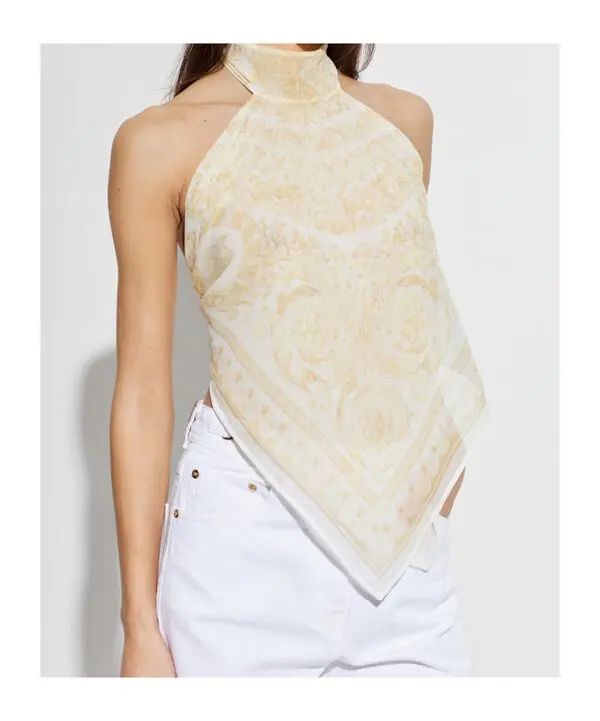 Versace Barocco Print High Neck Halter Top