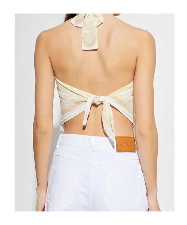 Versace Barocco Print High Neck Halter Top