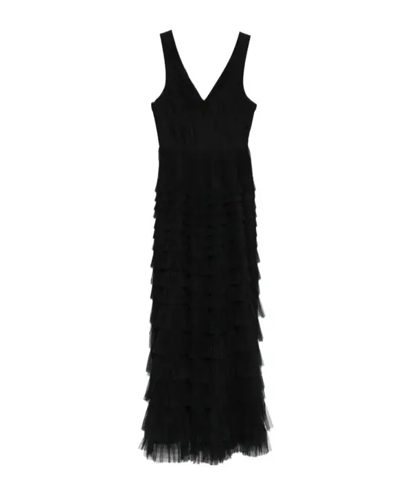 TWINSET Ruffled V-neck Maxi Dress - Black