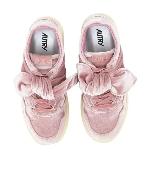 AUTRY Bloom Velvet Low Top Sneakers With Bow Detailing - Pink