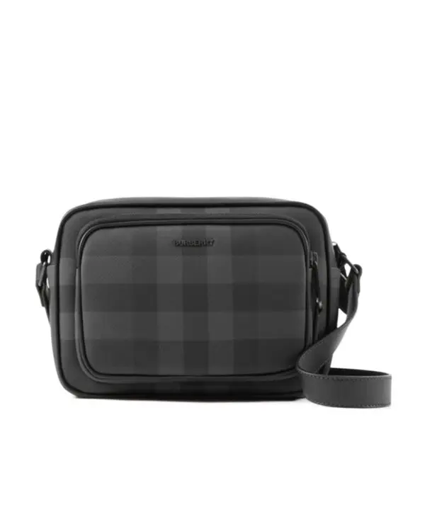 Burberry Paddy Logo Plaque Checked Messenger Bag - Gray