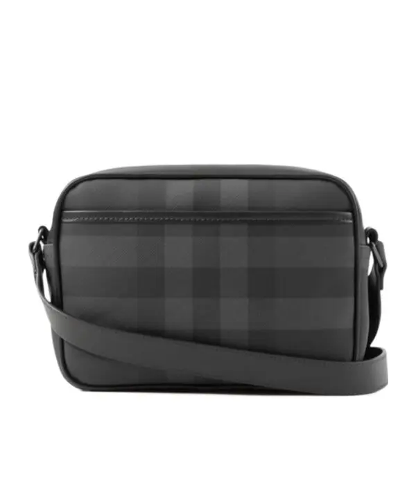 Burberry Paddy Logo Plaque Checked Messenger Bag - Gray