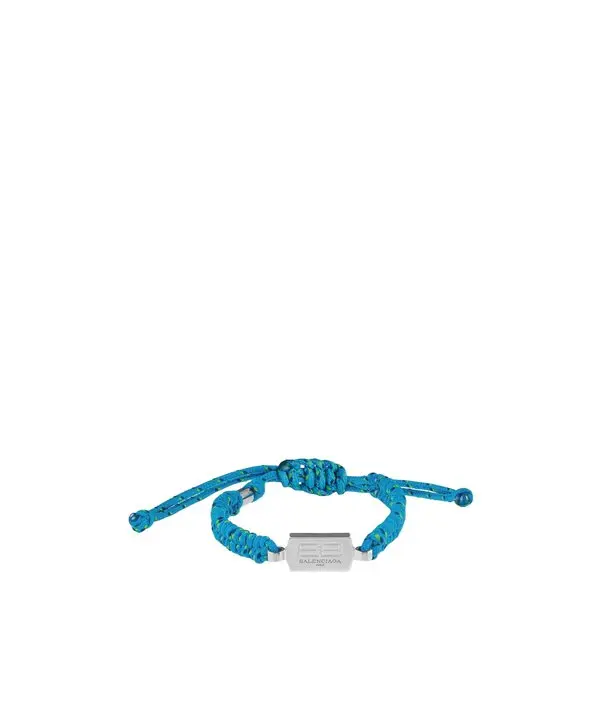 Balenciaga Braided Logo Bracelet - Turquoise/black/green/bright Silver
