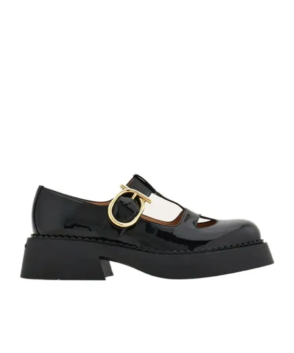 FERRAGAMO Patent Leather Mary Jane Loafers - Black