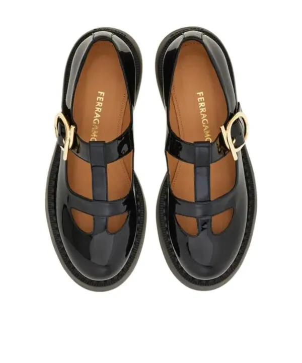 FERRAGAMO Patent Leather Mary Jane Loafers - Black