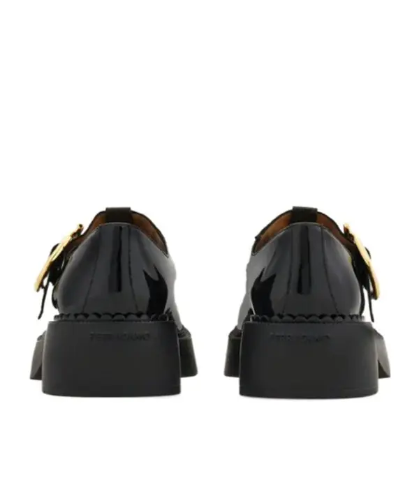 FERRAGAMO Patent Leather Mary Jane Loafers - Black