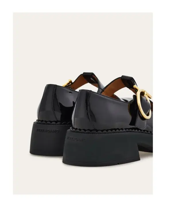 FERRAGAMO Patent Leather Mary Jane Loafers - Black