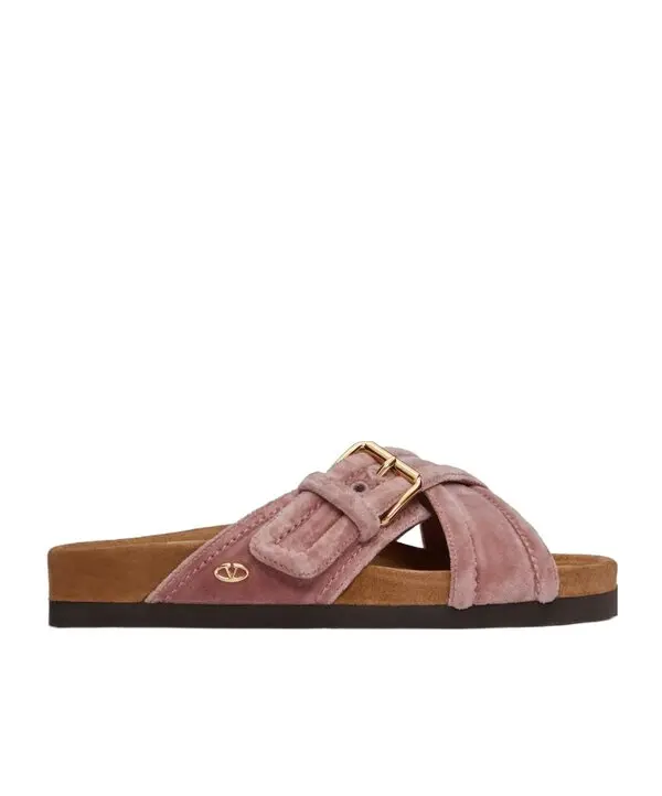 Valentino Garavani Fussfriend Velvet Slip-on Slides With Vlogo Detail - Brown
