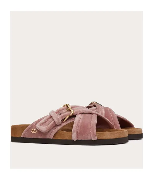 Valentino Garavani Fussfriend Velvet Slip-on Slides With Vlogo Detail - Brown