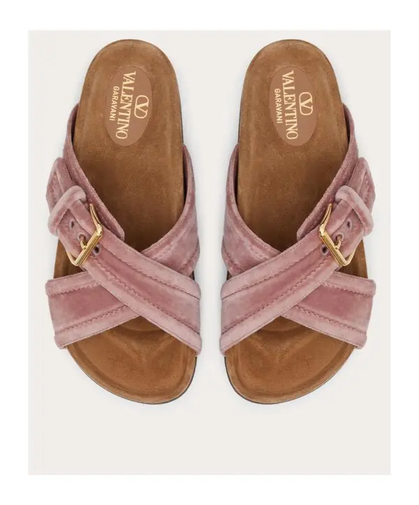 Valentino Garavani Fussfriend Velvet Slip-on Slides With Vlogo Detail - Brown