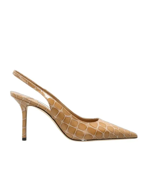 JIMMY CHOO Love 85 Slingback Pumps In Croc Effect Leather - Beige