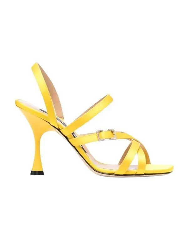 SERGIO ROSSI Square Toe Heeled Sandals With Buckle Detail - Yellow