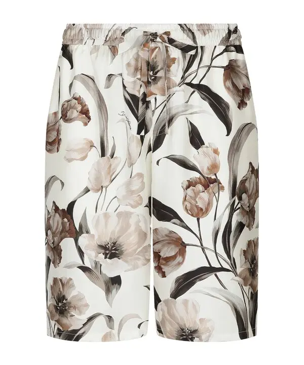 Dolce & Gabbana Floral Print Drawstring Shorts - White