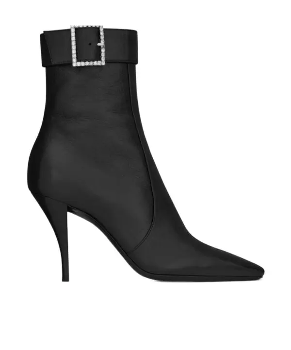 Saint Laurent Jill Square Toe Stiletto Ankle Boots With Embellished Buckle