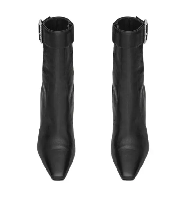 Saint Laurent Jill Square Toe Stiletto Ankle Boots With Embellished Buckle