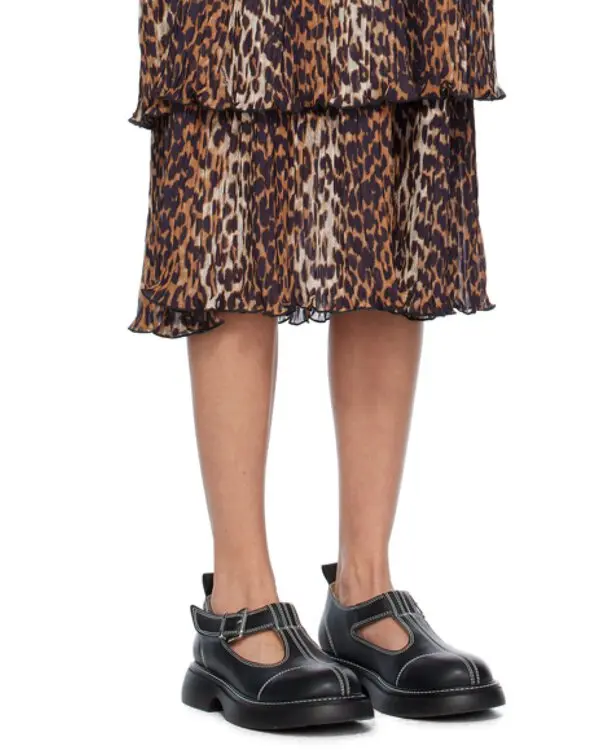 GANNI Leopard Printed Pleated Midi Dress