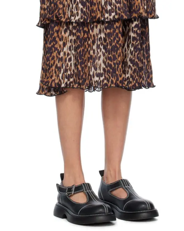 GANNI Leopard Printed Pleated Midi Dress