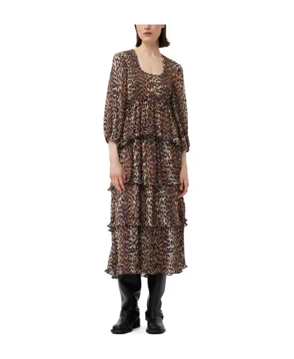 GANNI Leopard Printed Pleated Midi Dress