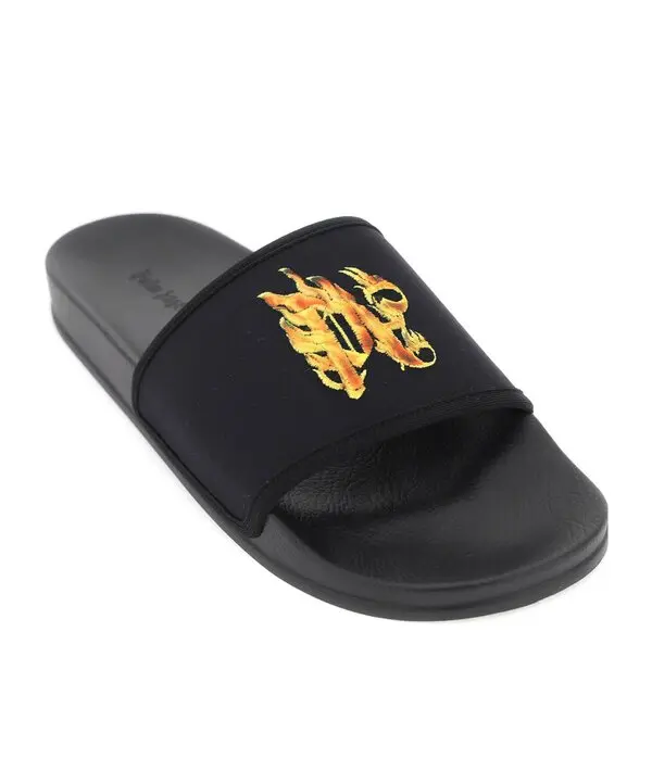 Palm Angels Flame Monogram Printed Round Toe Slides